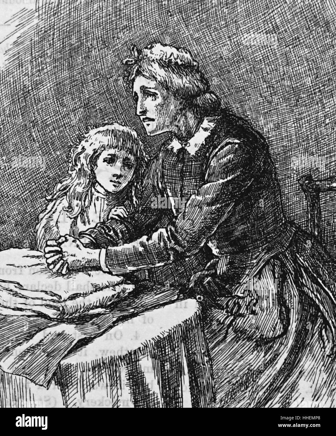 Illustration depicting a mother and child living in destitute. Dated ...