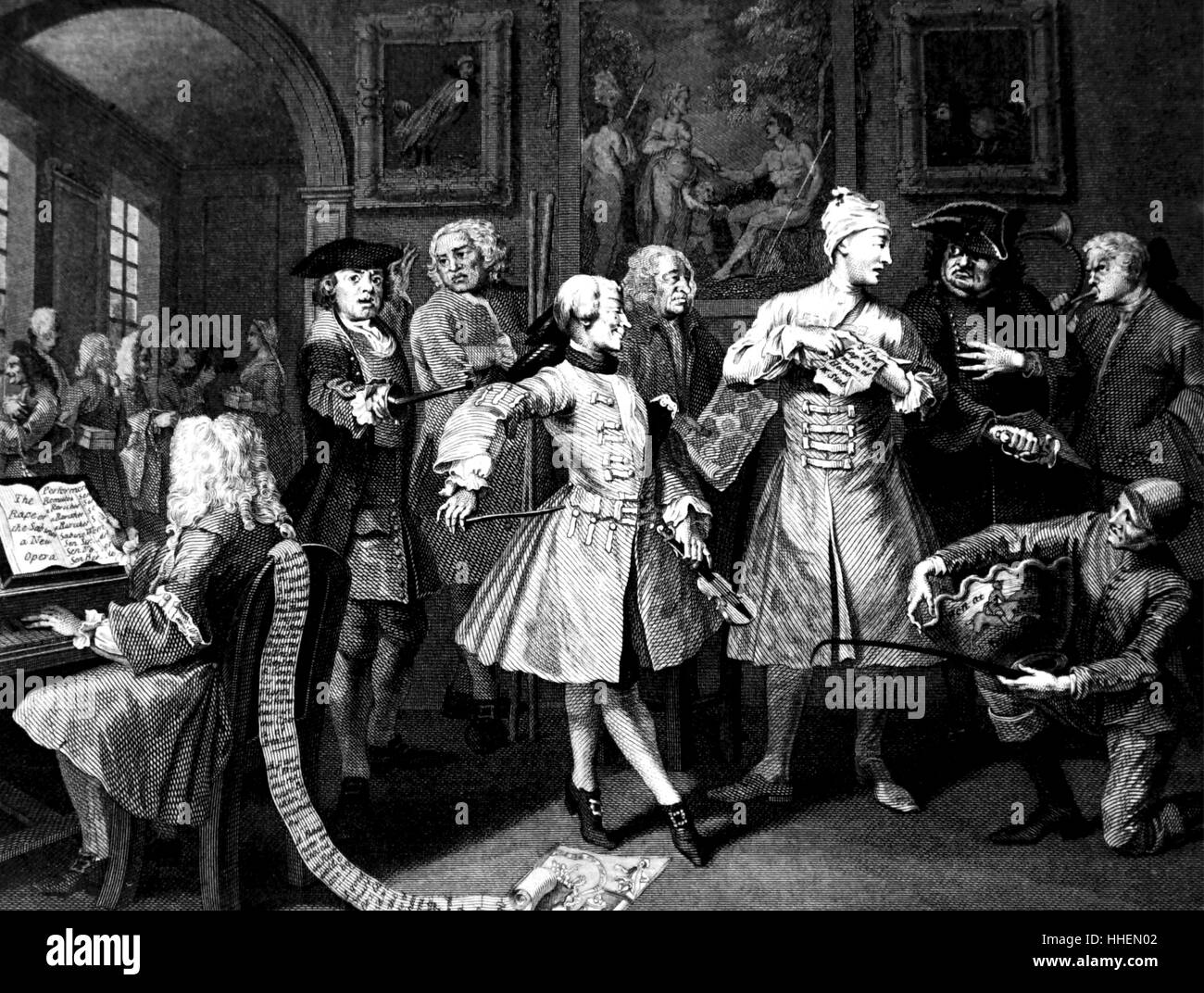Engraving titled 'The Rake's Progress' by William Hogarth (1697-1764 ...