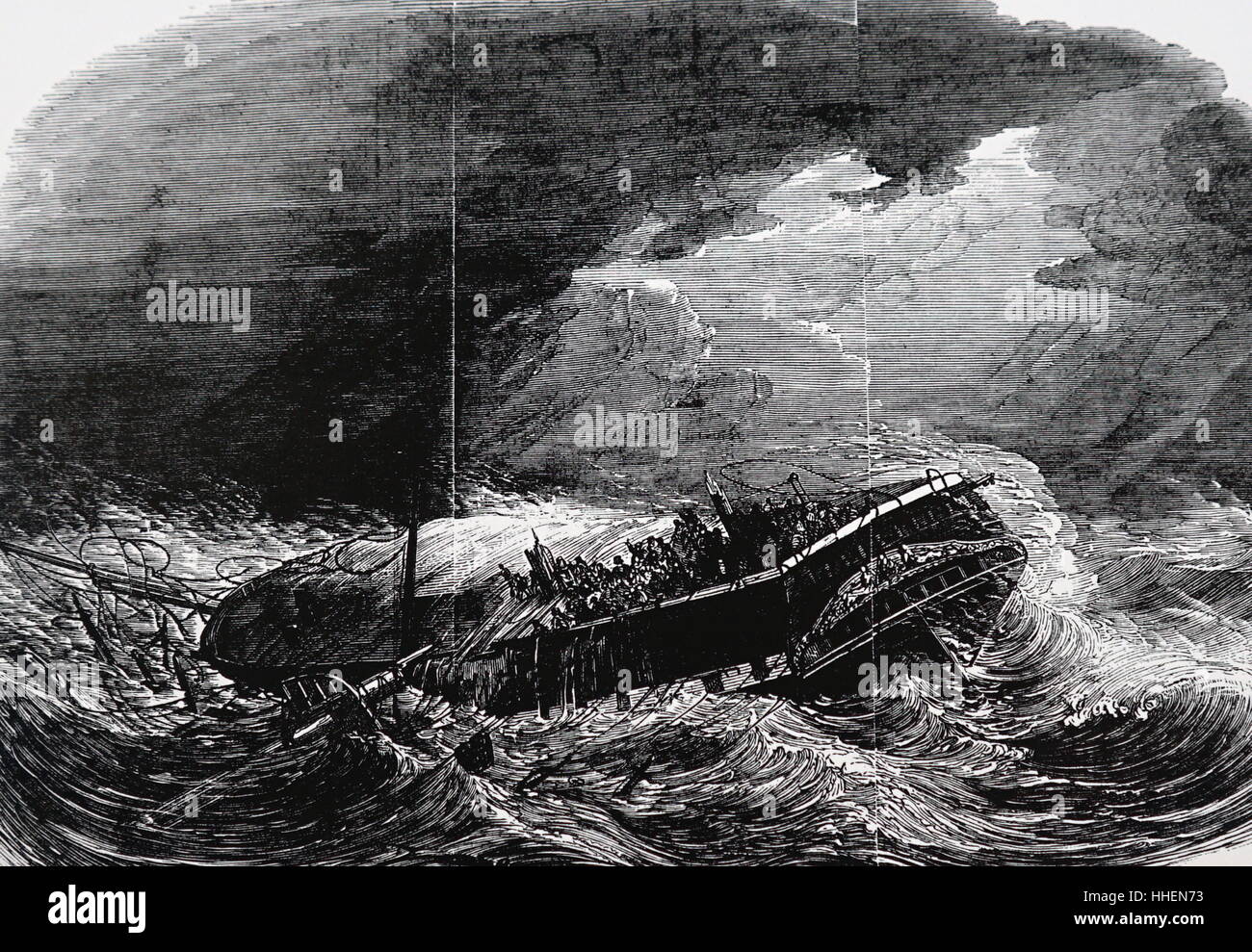 Illustration depicting the wreck of 'Henry Clark' an American packet ...