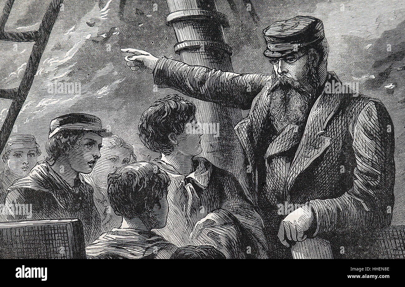 Illustration depicting a Captain giving orders to his crew members ...