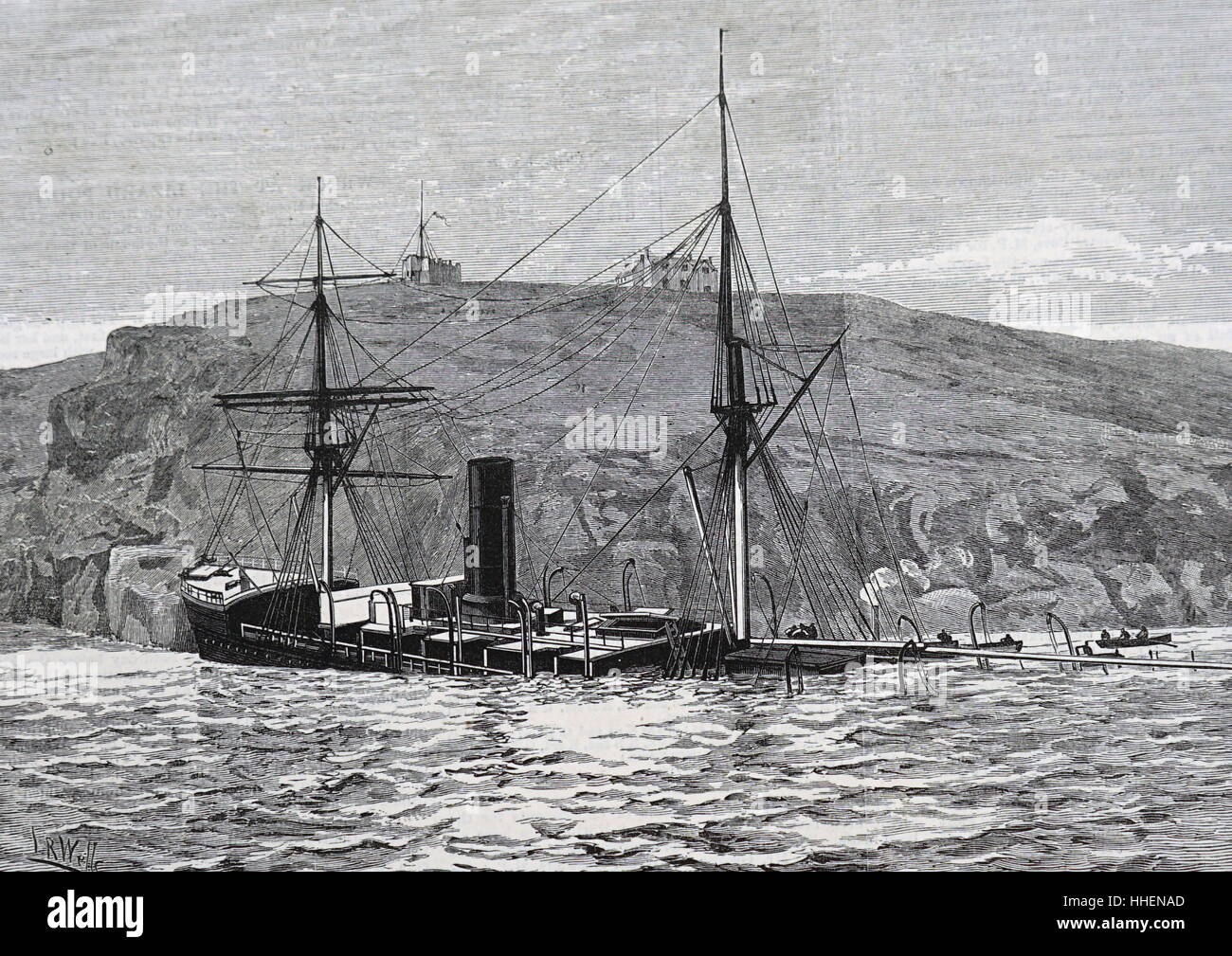 Illustration depicting a the wreck of the steamship 'Mosel' at Lizard ...