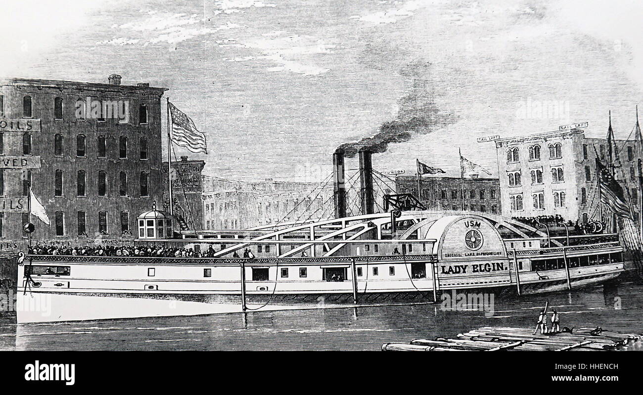 Illustration depicting the 'Lady Elgin', used to carry mails ...