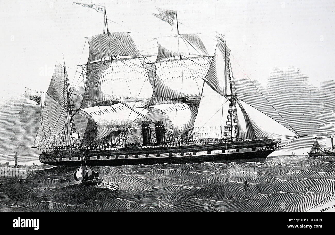 Illustration depicting the steamer 'The Great Britain', the first screw ...