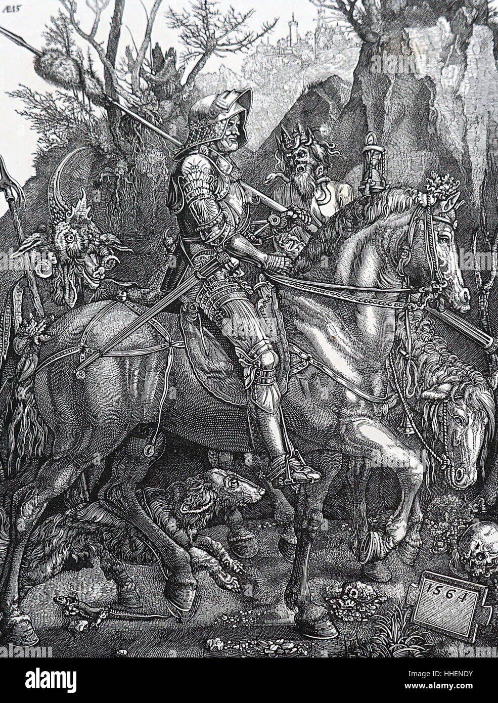 Print titled 'The Knight of Death' by Albrecht Dürer (1471-1528) a ...