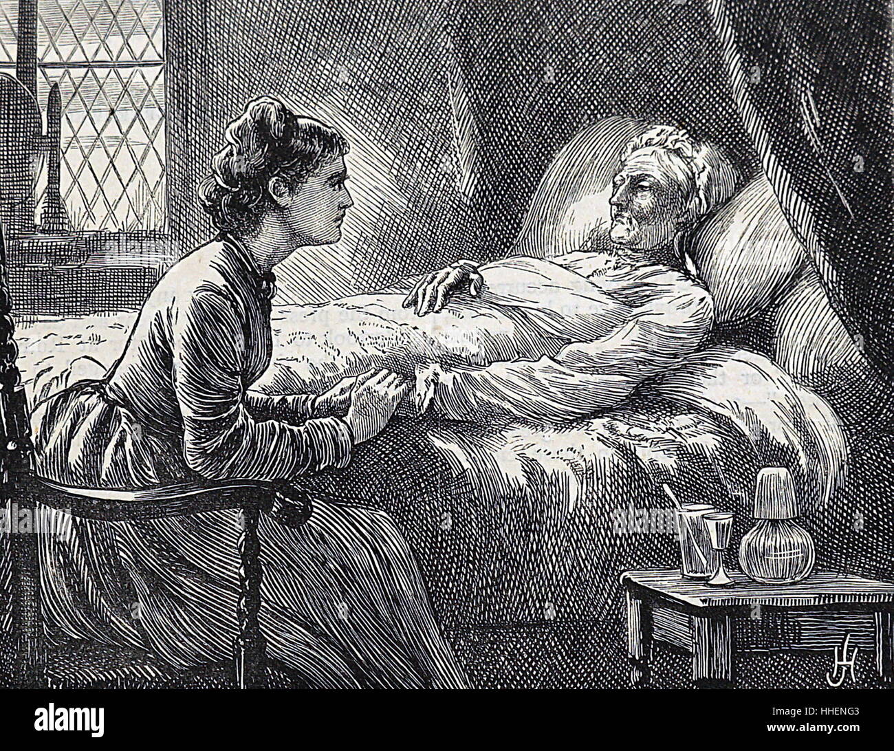 Illustration Depicting A Daughter At Her Mothers Deathbed Illustrated