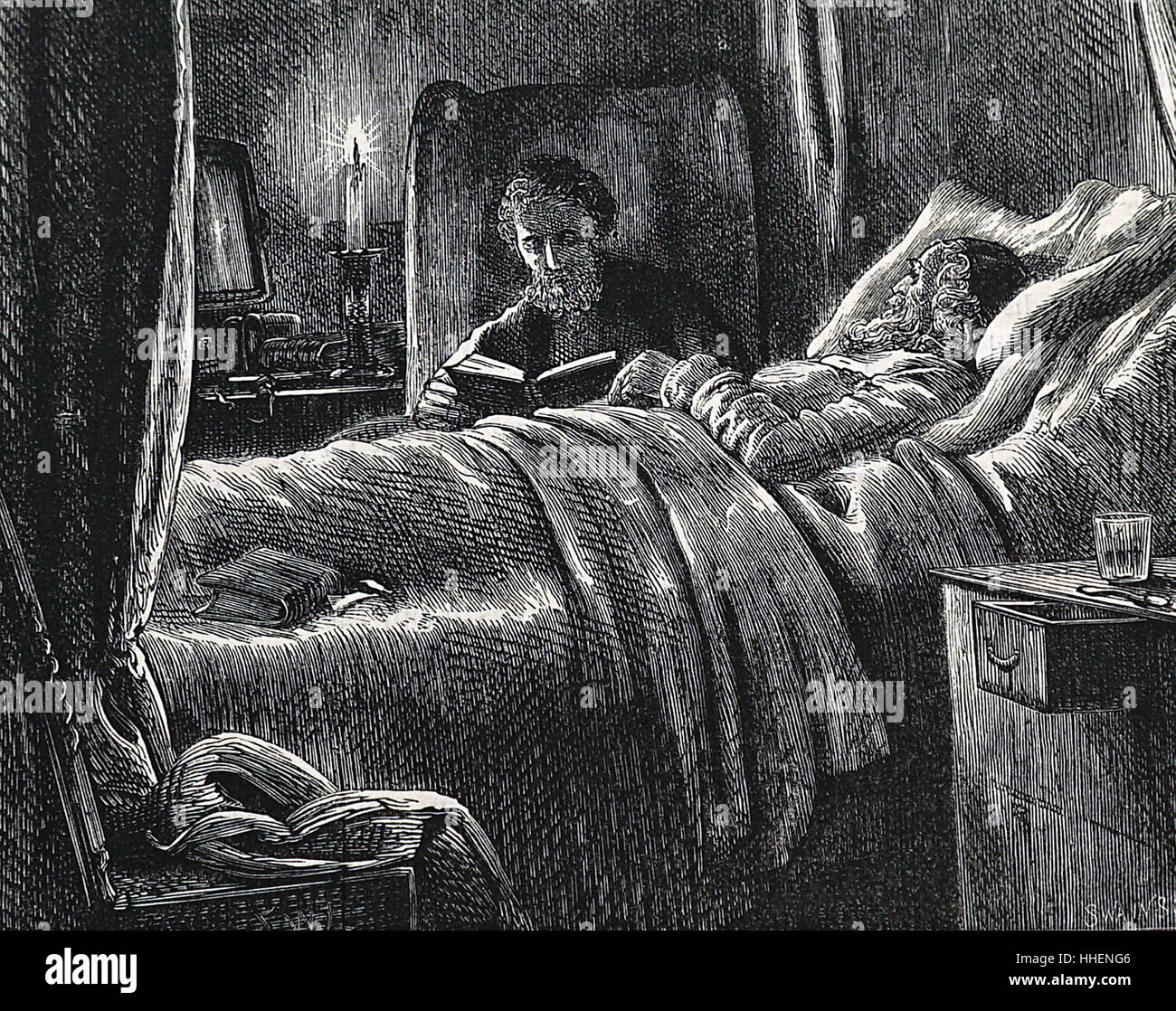 Illustration depicting an old man approaching death. Illustrated by ...