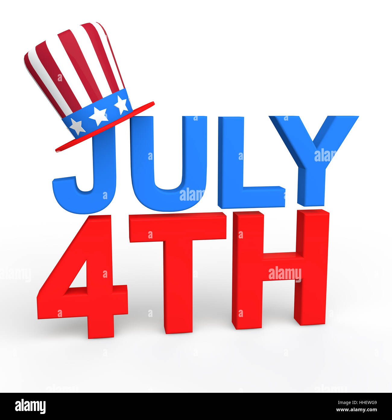 3d July 4th text with american hat Stock Photo - Alamy