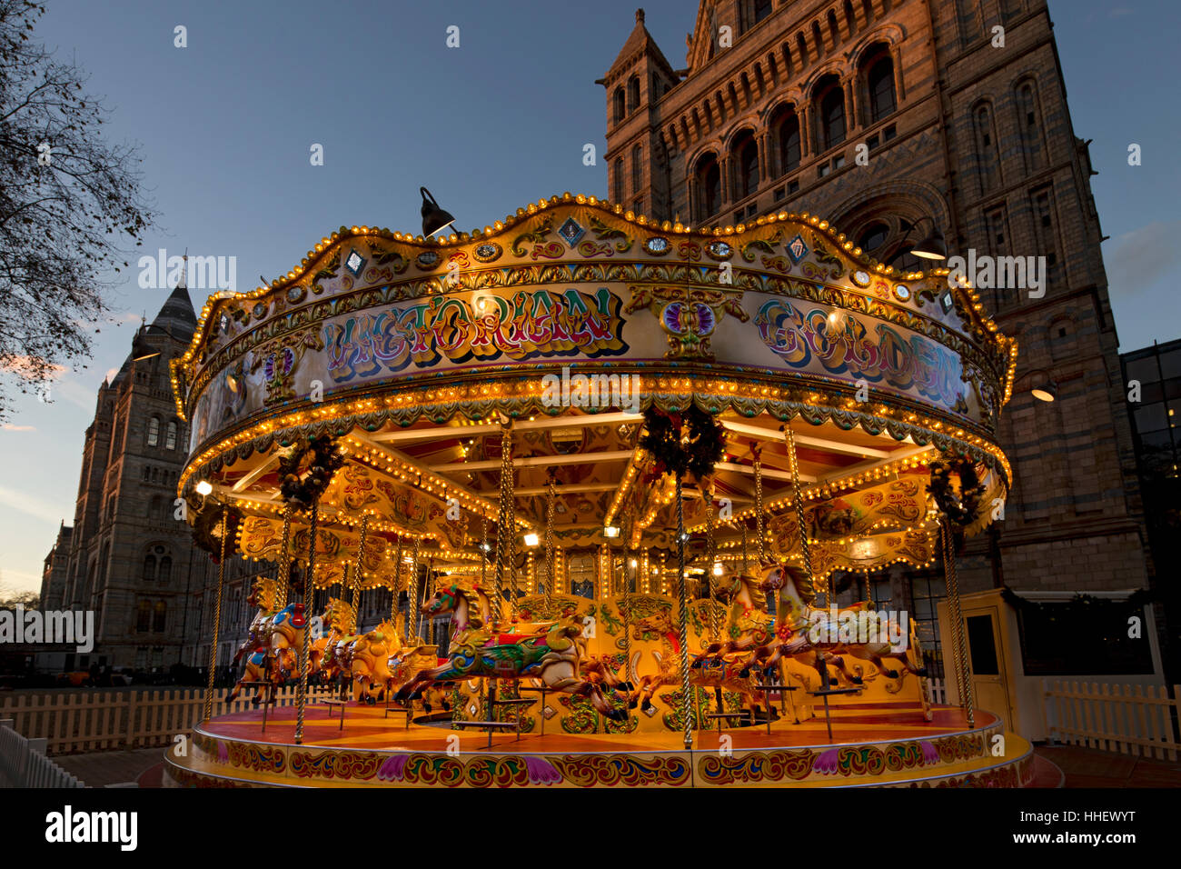 Natural History Museum and Carousel at Christmas, London,England Stock ...