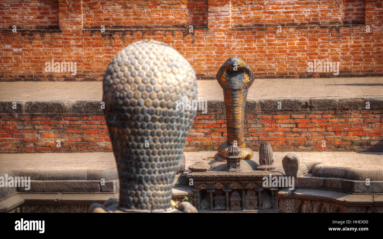 snake pit. hindu mythology in the water reservoirs in Bhaktapur Durbar ...