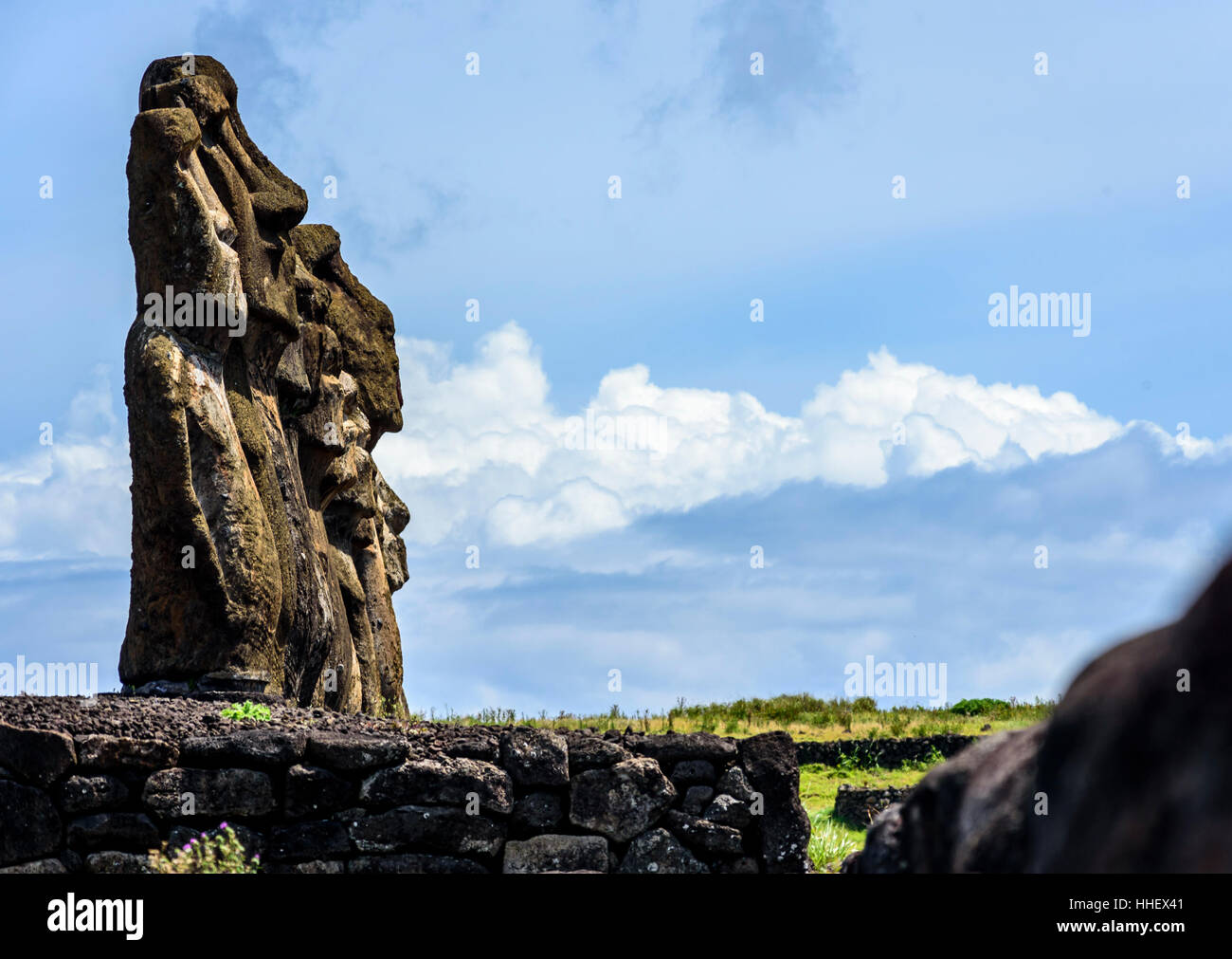 Morning light on Ahu Tongariki, Easter Island. Tongariki is the largest ...