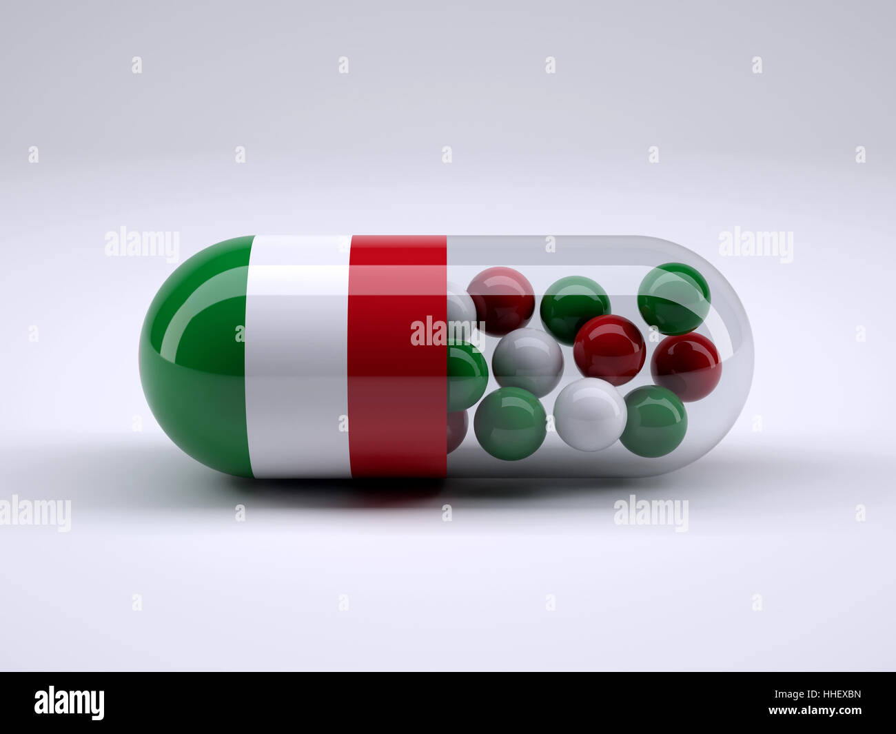 Pill with Italian flag wrapped around it and balls inside, 3d ...