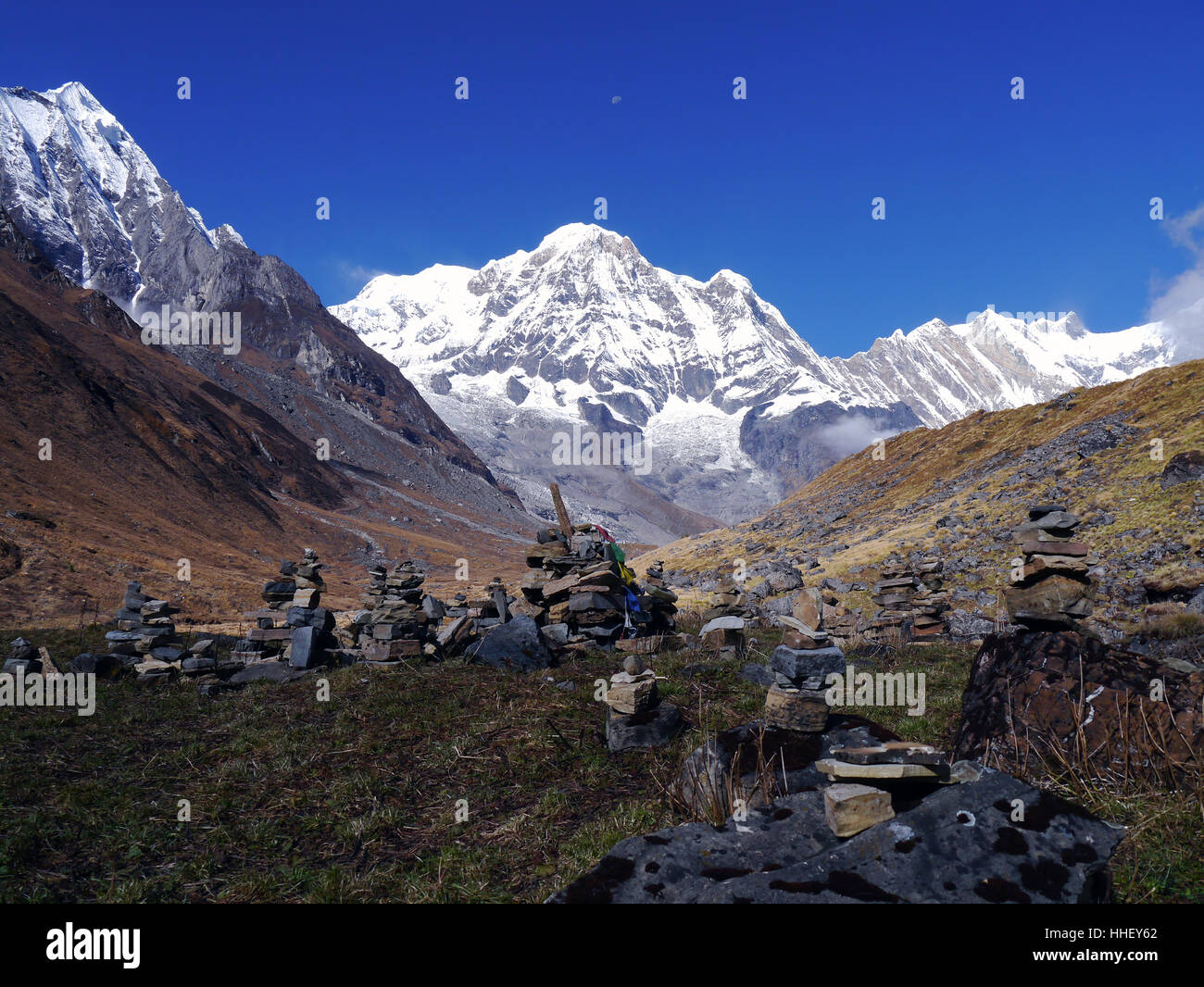 Stone Cairns and Annapurna South on Route to Annapurna Base Camp (ABC ...