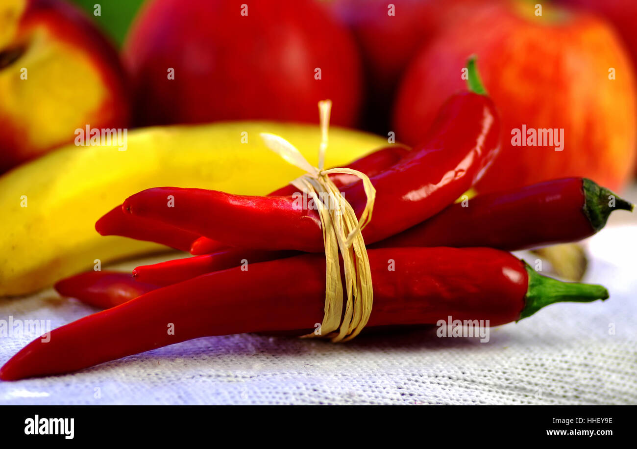 ripe, fruit, banana, chilli, chili, backdrop, background, apple, red ...