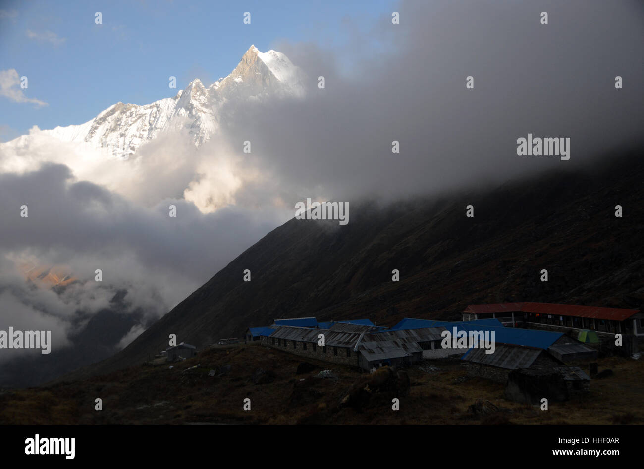 Annapurna Base Camp (ABC) Looking Towards Machhapuchhre in Low Cloud ...
