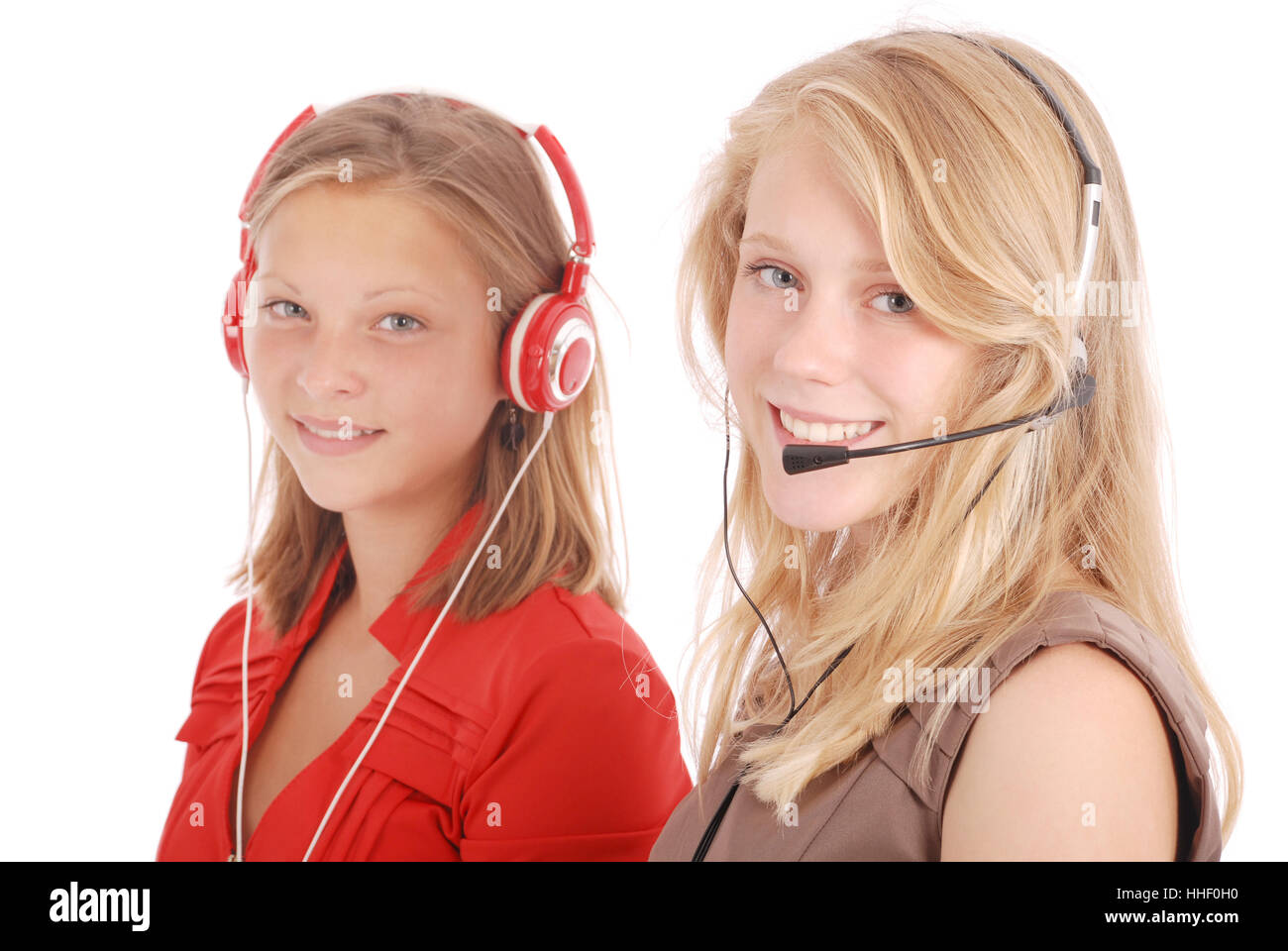 Beautiful customer service operator student girl with headset, isolated ...