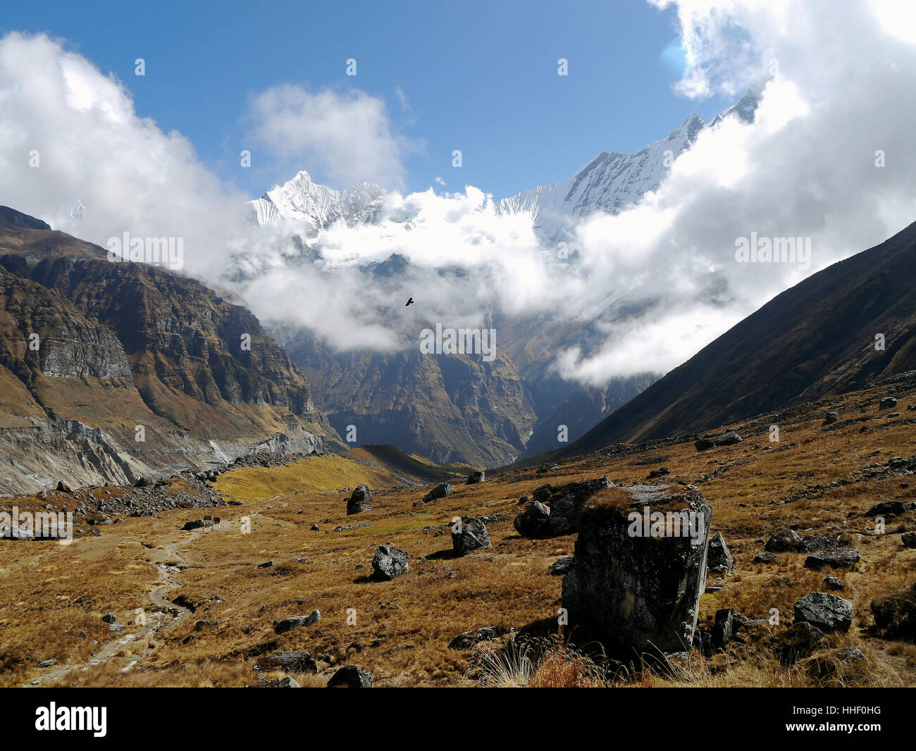 Looking Down from Annapurna Base Camp (ABC) to Machhapuchhre Base Camp ...