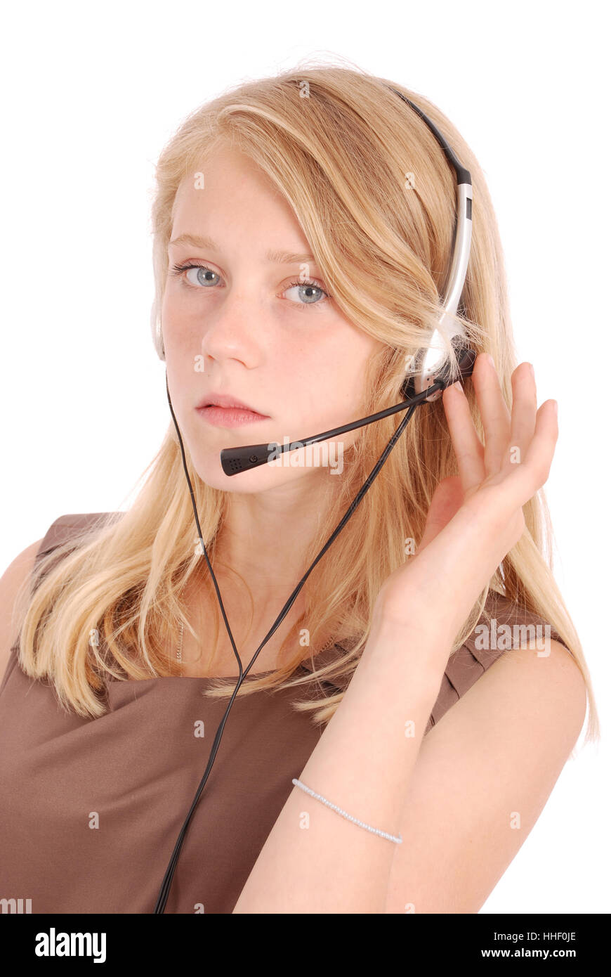 Beautiful customer service operator student girl with headset, isolated ...