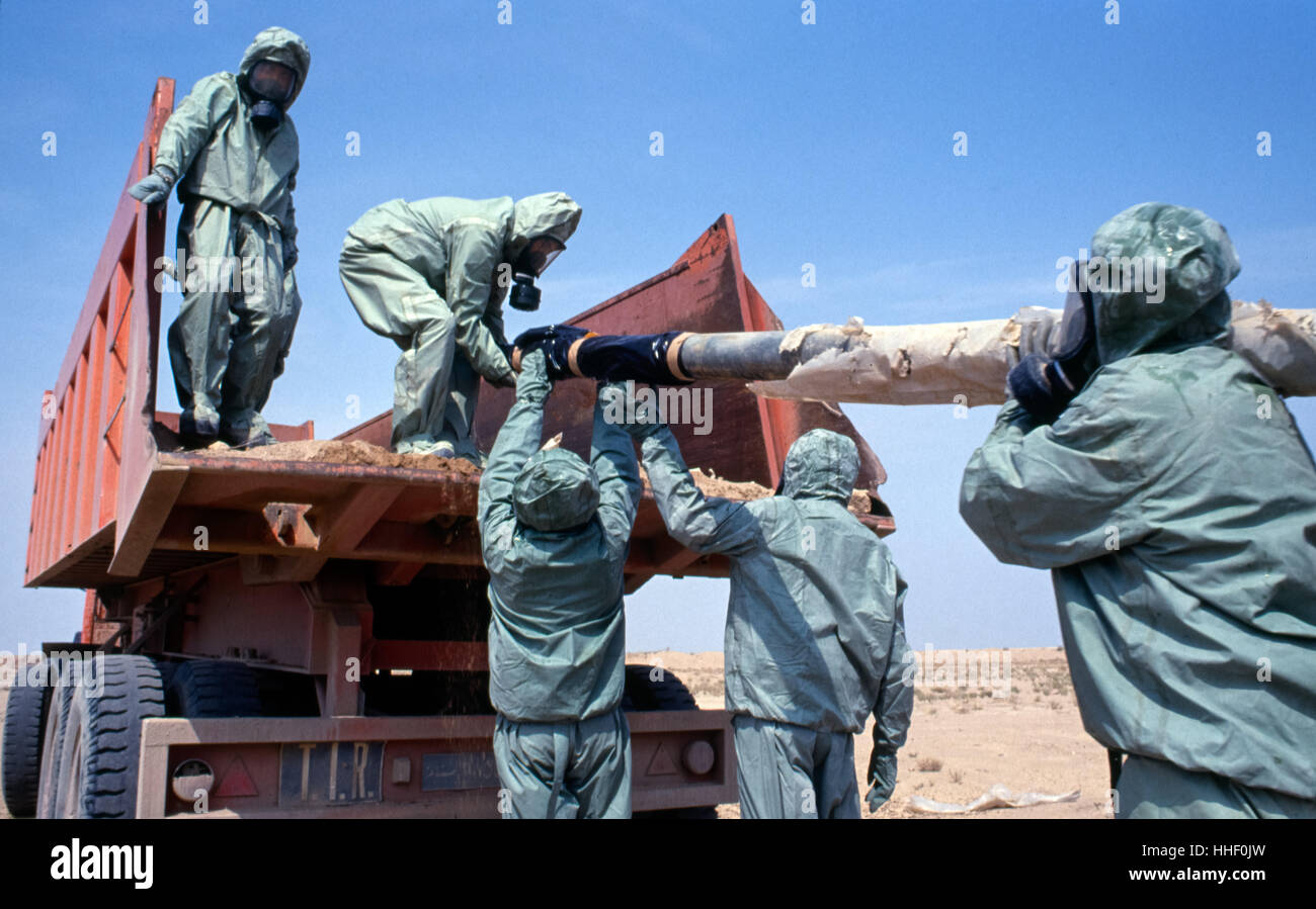 Destruction of leaking 122mm GB (sarin)filled rockets under supervision ...