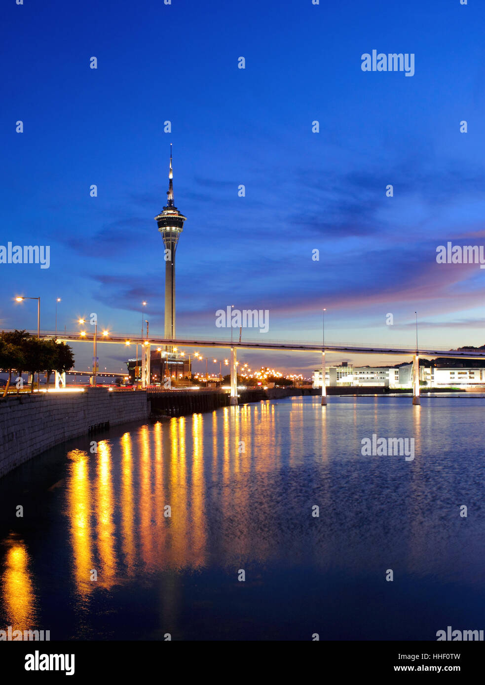blue, tower, city, town, horizon, asia, night, nighttime, lights ...