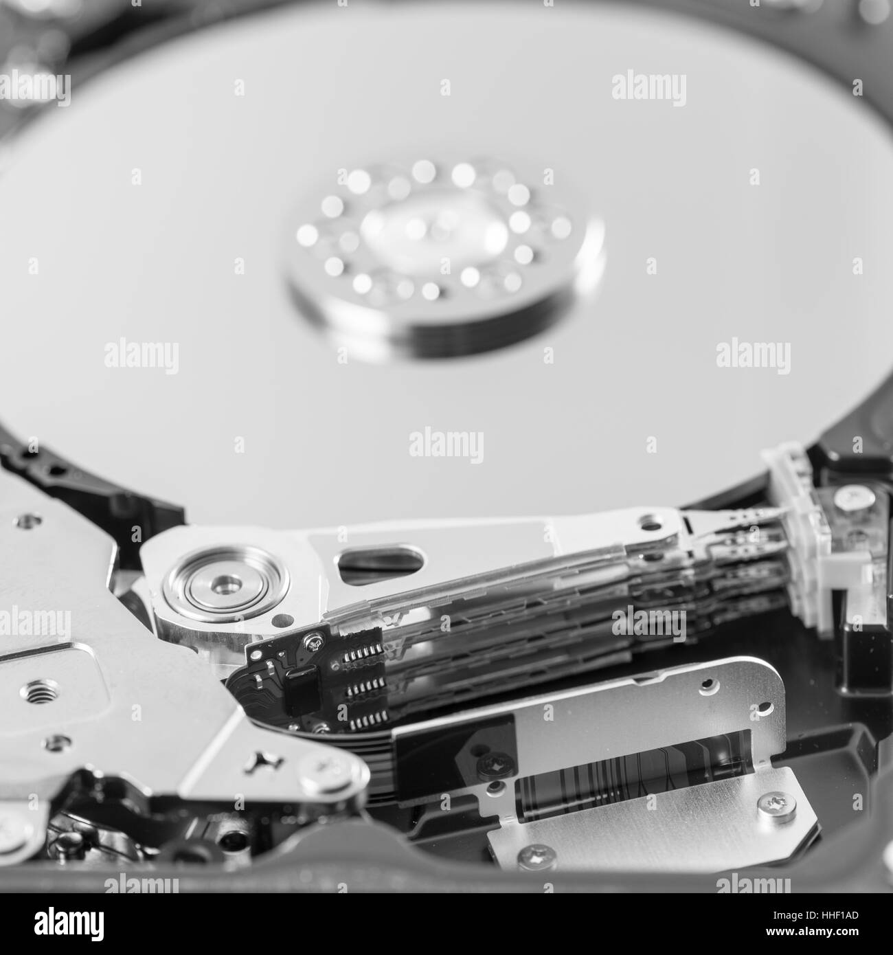computer hard disk drive close-up shot. shallow depth of field. macro ...