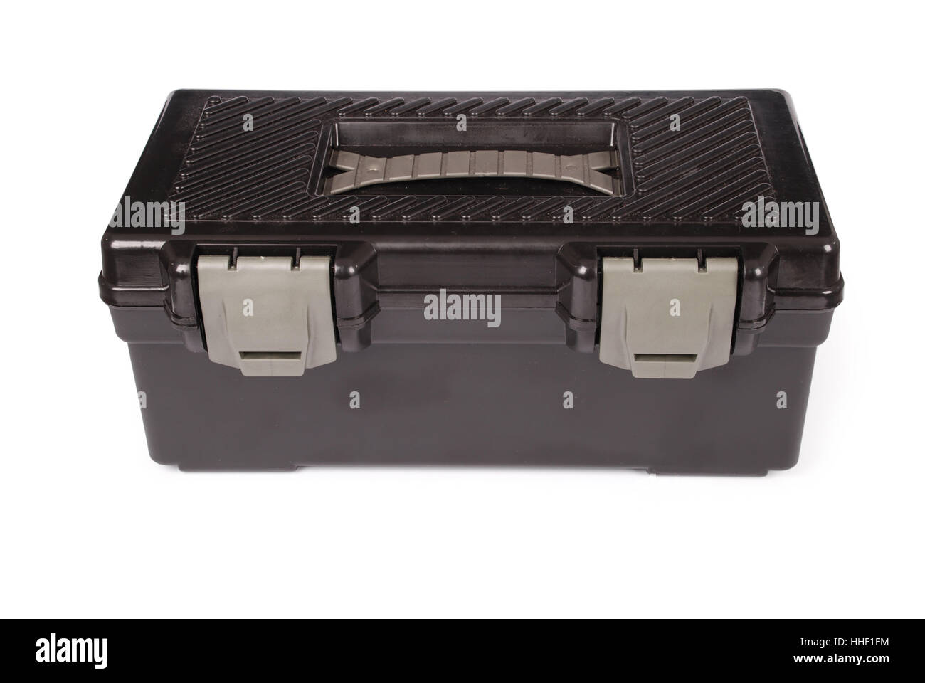 Black closed toolbox isolated on white background with soft shadow ...