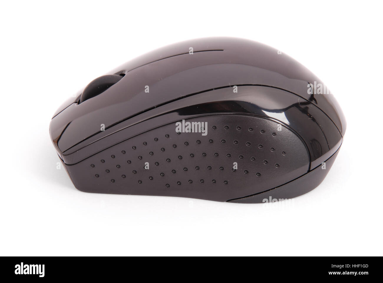 Black wireless computer mouse isolated on white background with soft ...