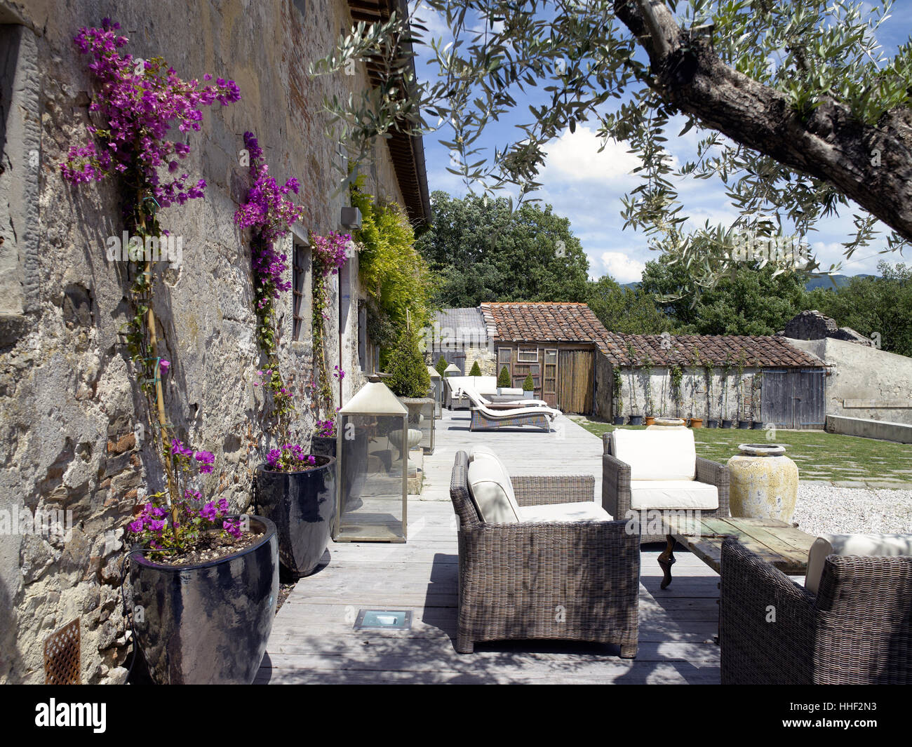 Courtyard of a country side House in Tuscany, Italy, during the summer ...