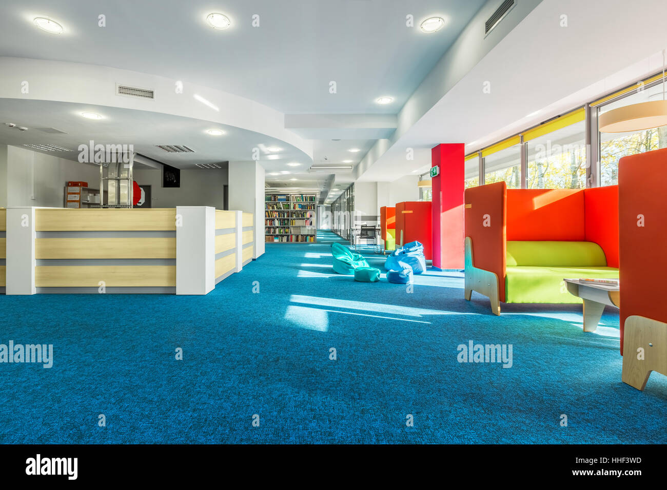 Spacious college library interior with individual study space Stock ...