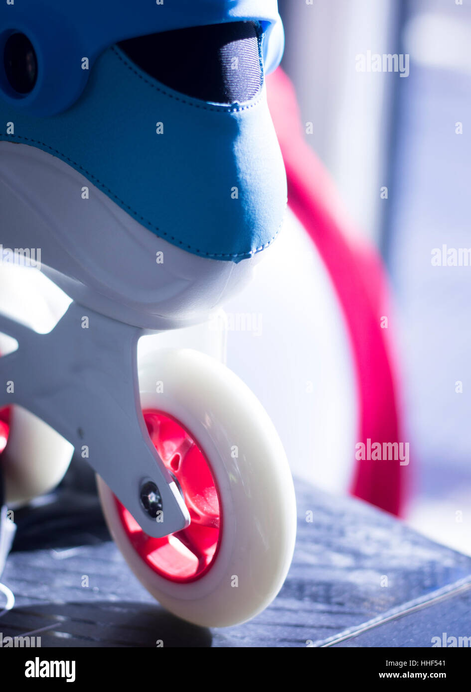 Inline freestyle new roller skates in retail skate shop window display ...