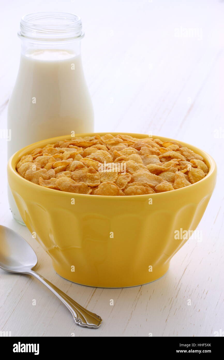 Delicious and nutritious breakfast corn flakes on retro vintage styling ...