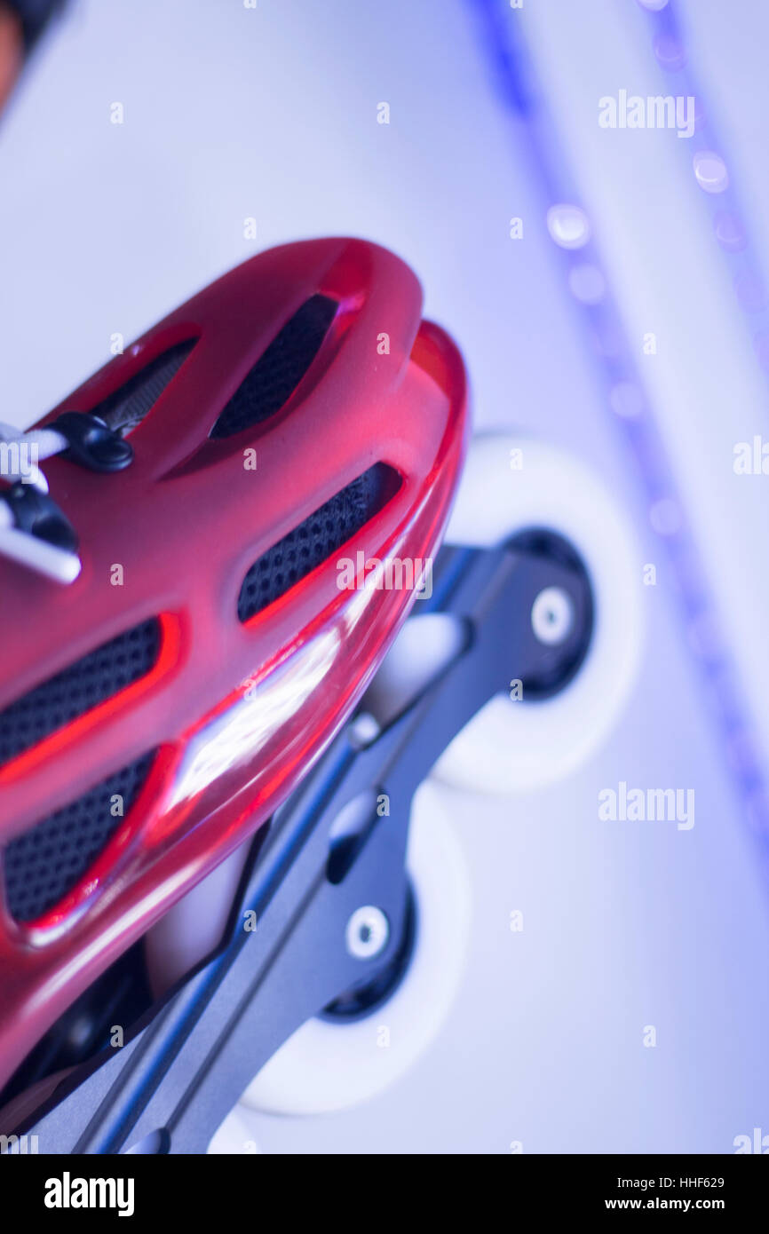 Freestyle inline skates boots and wheels in retail store shop window ...