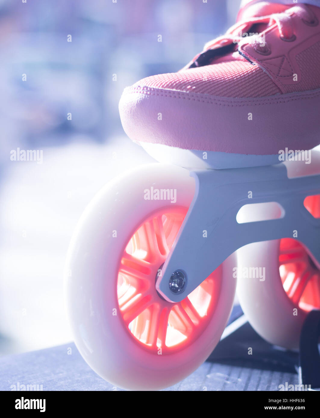 Inline freestyle new roller skates in retail skate shop window display ...