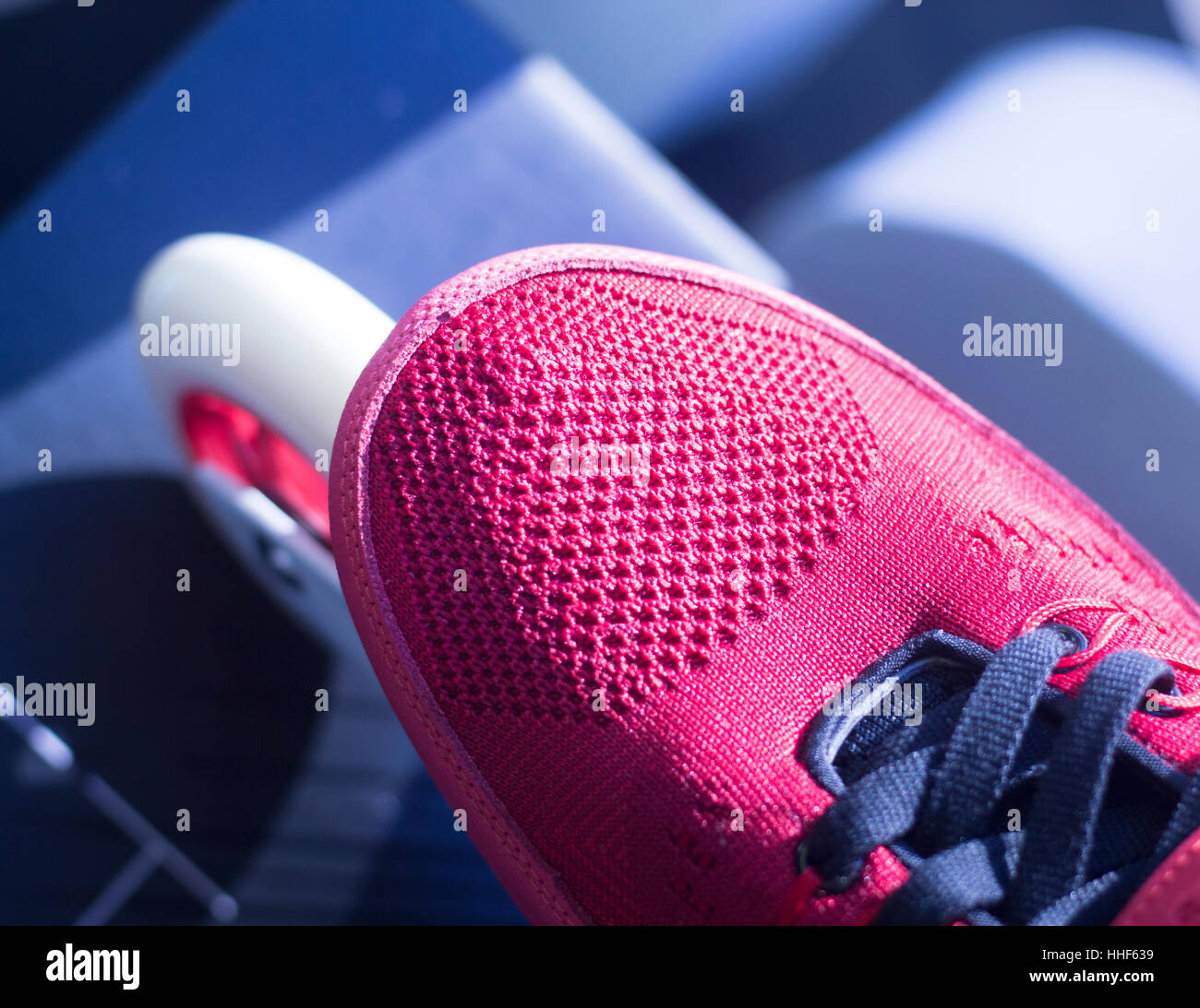 Inline freestyle new roller skates in retail skate shop window display ...