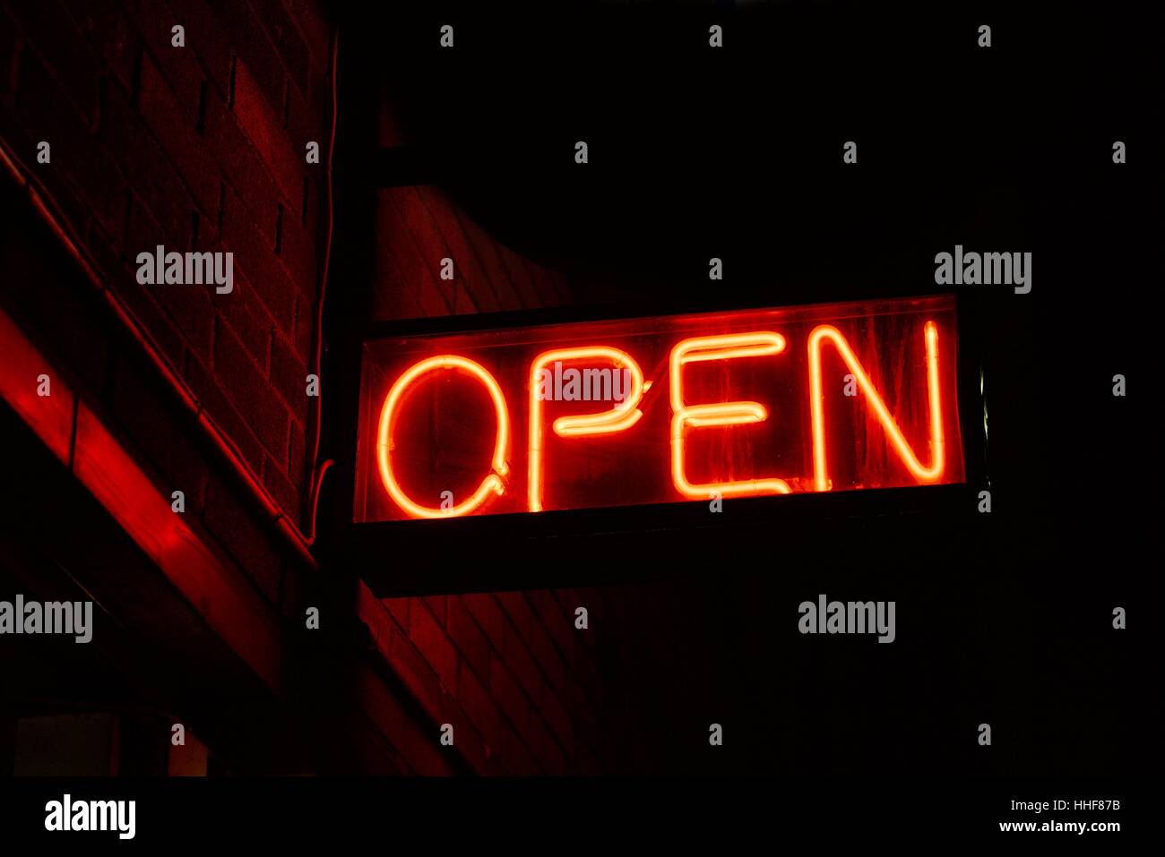 night, nighttime, evening, neon, open, glow, sign, uncap, red, light ...