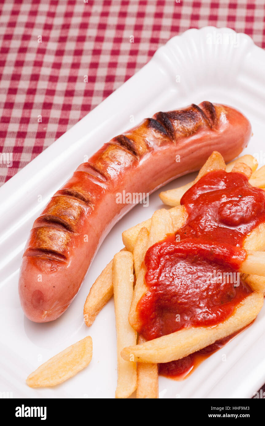 red sausage and fries Stock Photo - Alamy