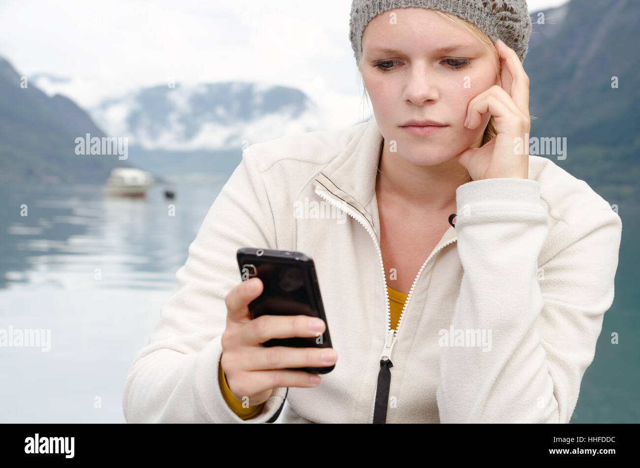 woman, meditative, norway, telephone, phone, young, younger, smartphone ...