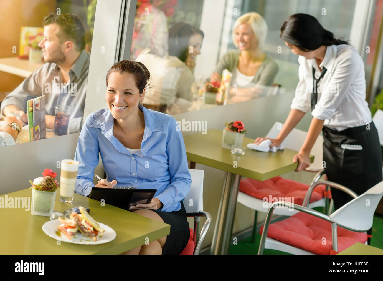 woman, cafe, restaurant, drink, drinking, bibs, waitress, cafeteria ...