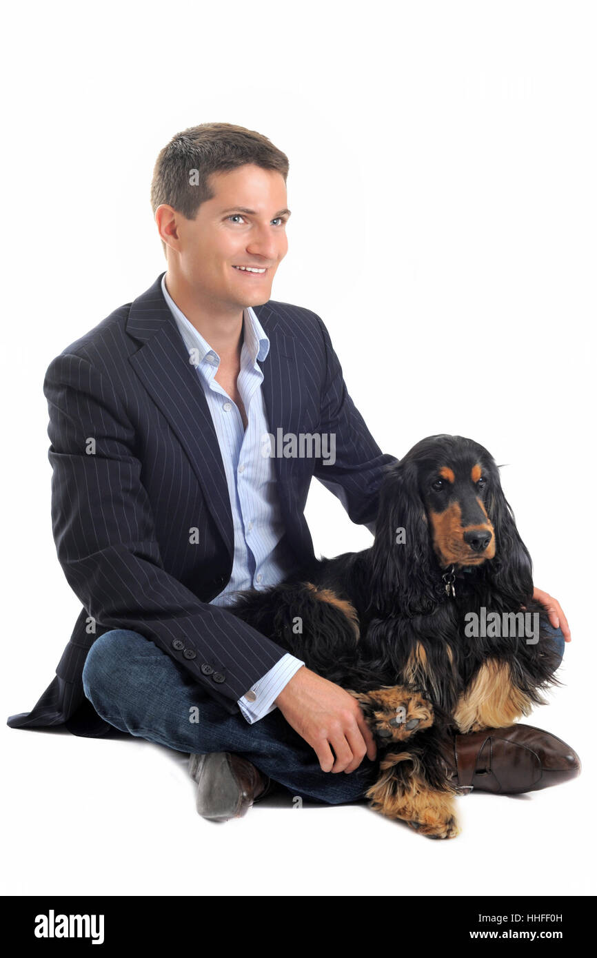 dog, adult, adults, cocker spaniel, man, blue, humans, human beings ...