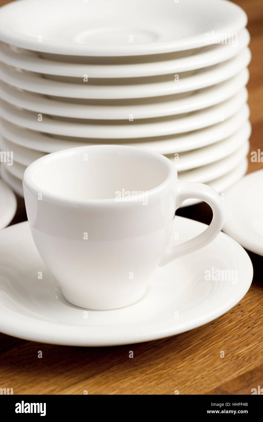 cup, stack, saucers, empty, espresso, coffee, group, heap, pile, cafe ...