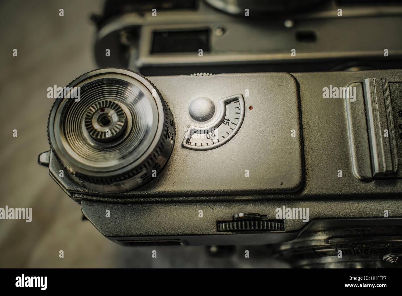 Old Russian classic analog film cameras with manual controls on dirty ...