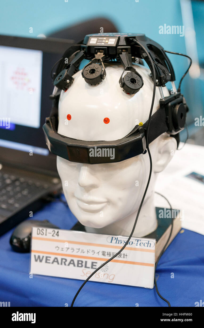 Tokyo, Japan. 18th Jan, 2017. A wearable sensor DSI-24 on display at ...