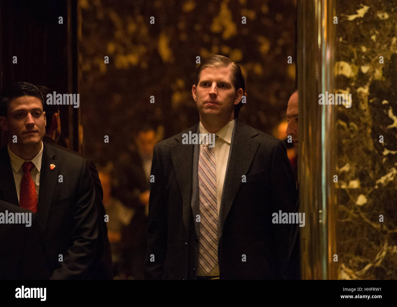 New York City. 17th Jan, 2017. Eric Trump stands in the elevator as he ...