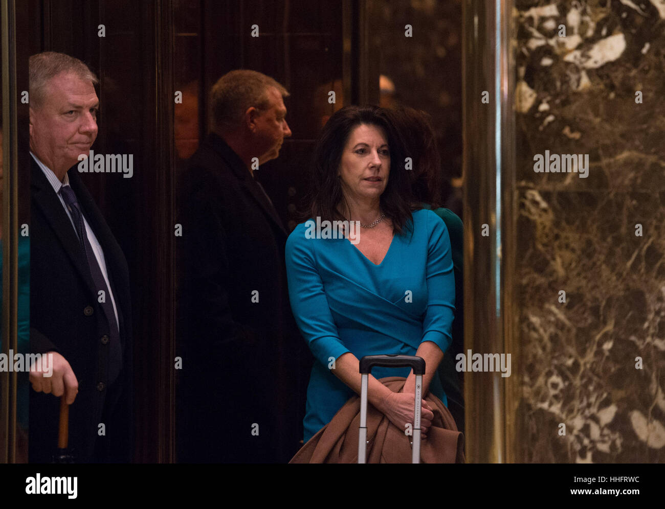 New York City. 17th Jan, 2017. Sheri Dillon in the elevator at Trump ...