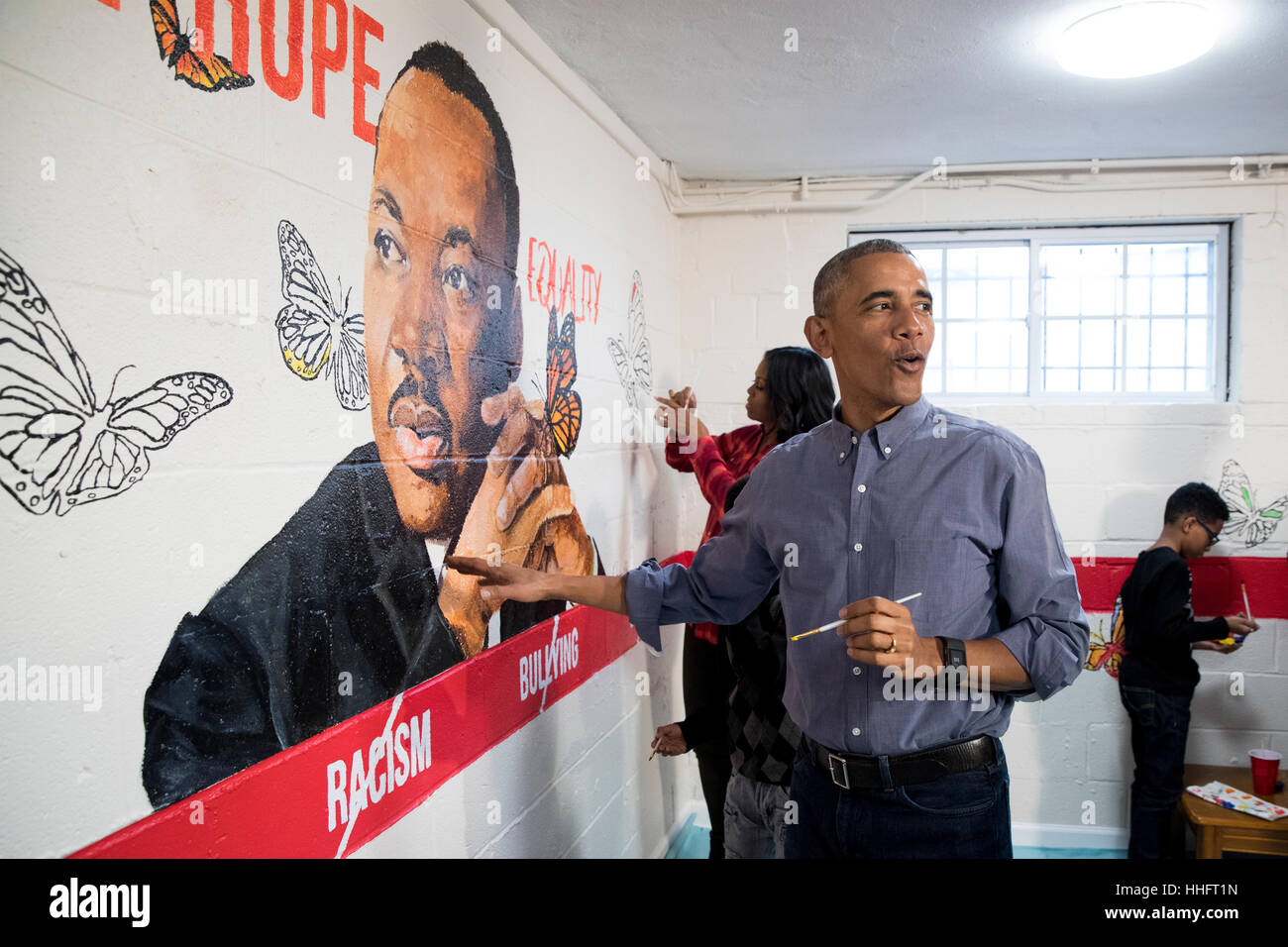 US President Barack Obama (Front) and First Lady Michelle Obama (Back ...