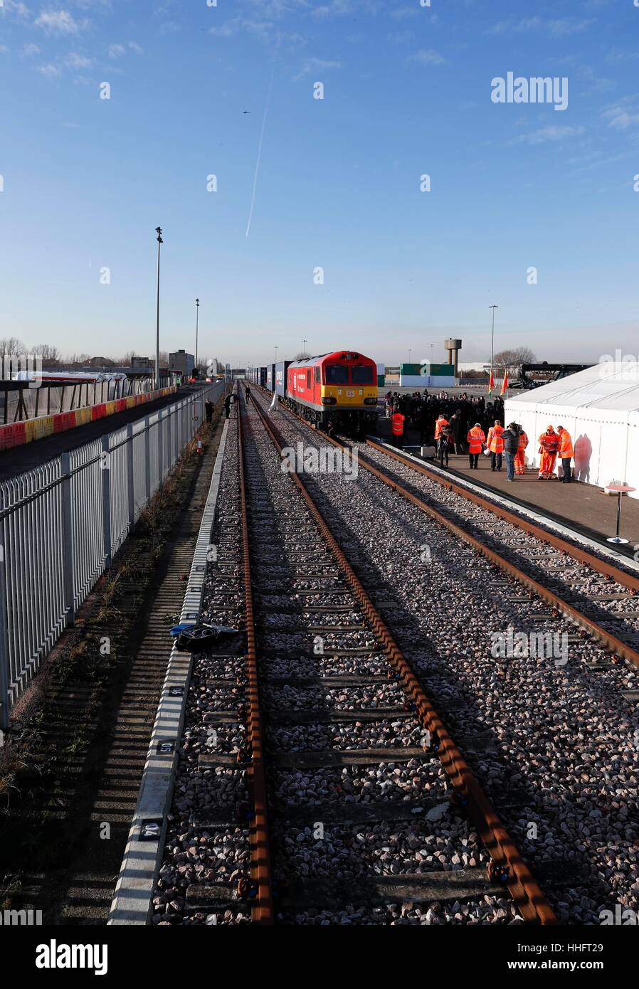 London, Britain. 18th Jan, 2017. A freight train from Yiwu City in east ...