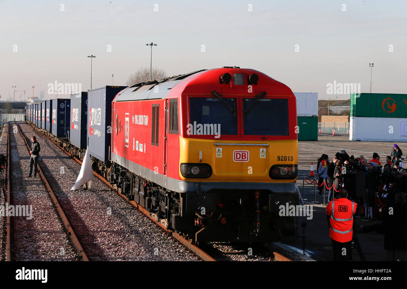 London, Britain. 18th Jan, 2017. A freight train from Yiwu City in east ...