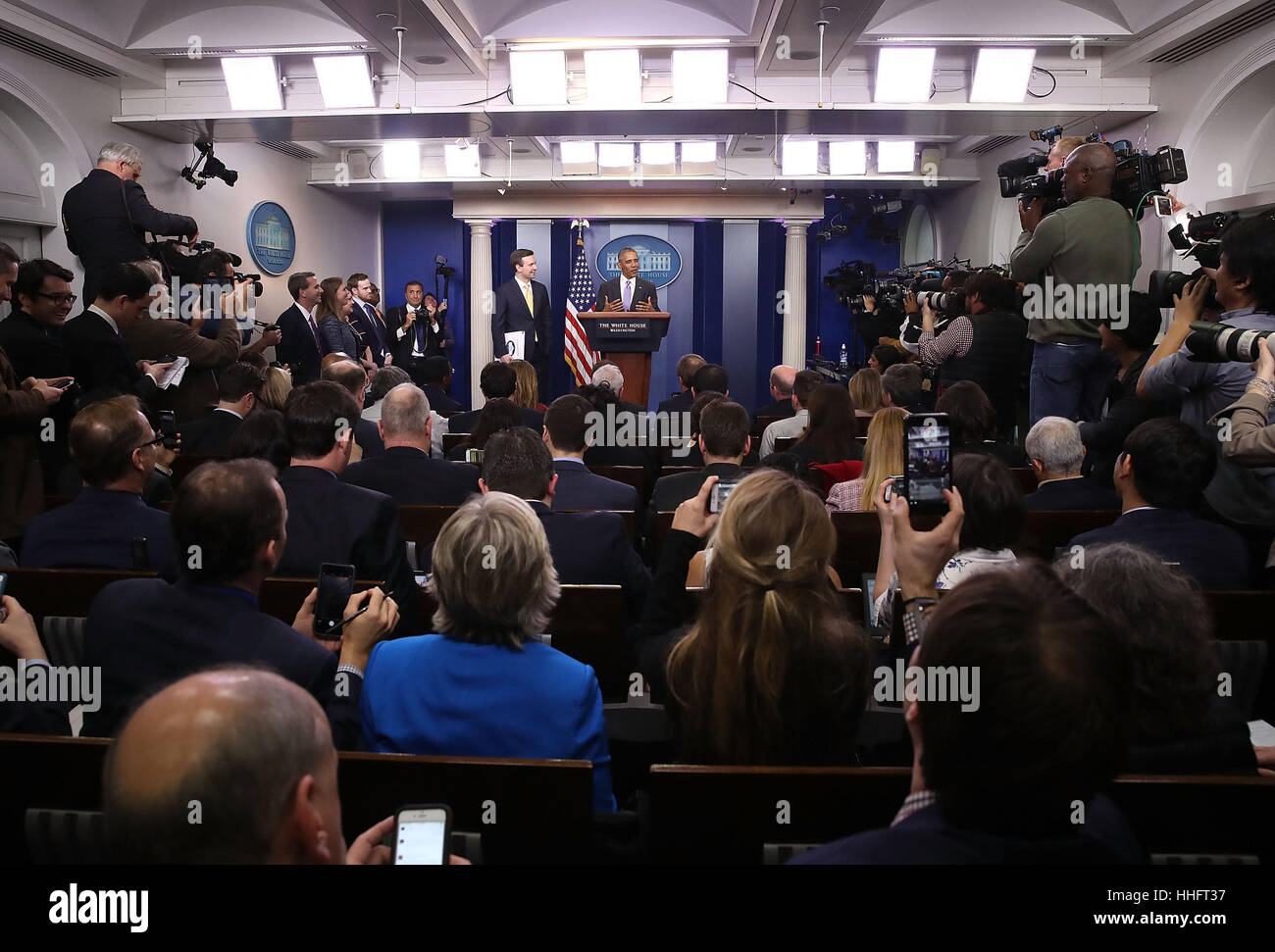 United States President Barack Obama surprises White House Press ...