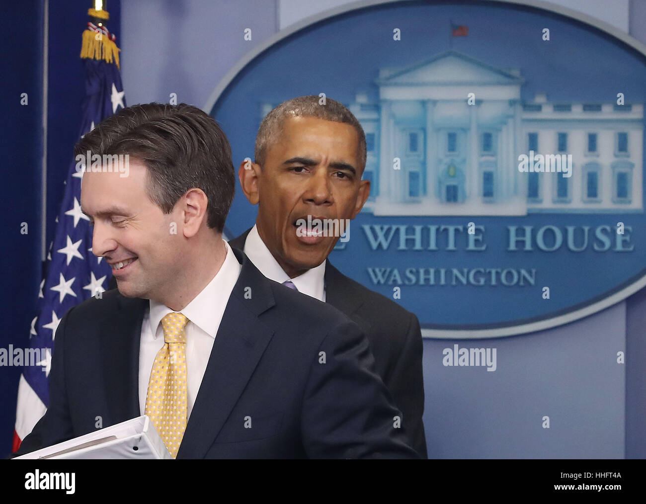 United States President Barack Obama surprises White House Press ...