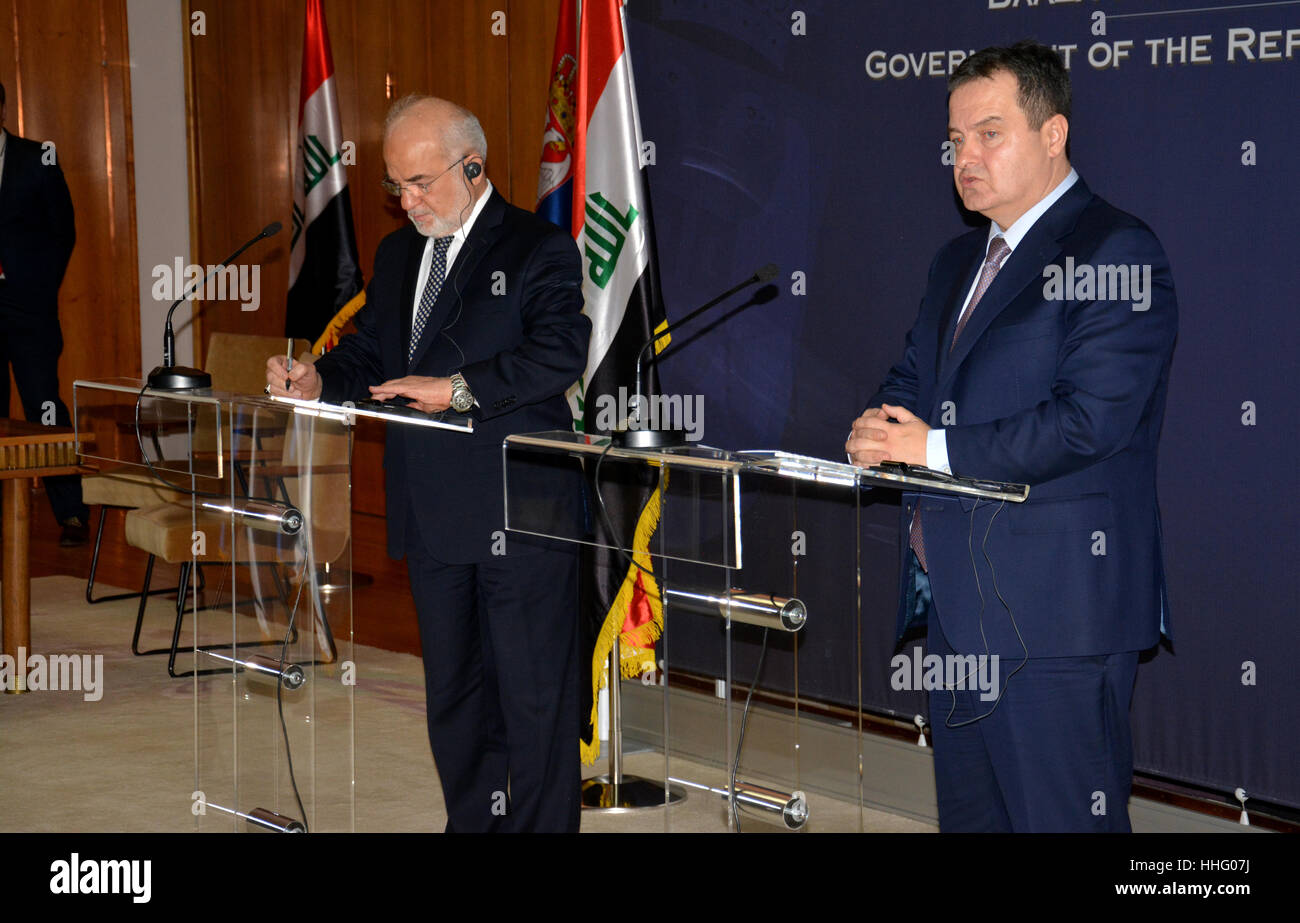 Belgrade, Serbia. 19th Jan, 2017. Iraq Foreign Minister Dr Ibrahim al ...