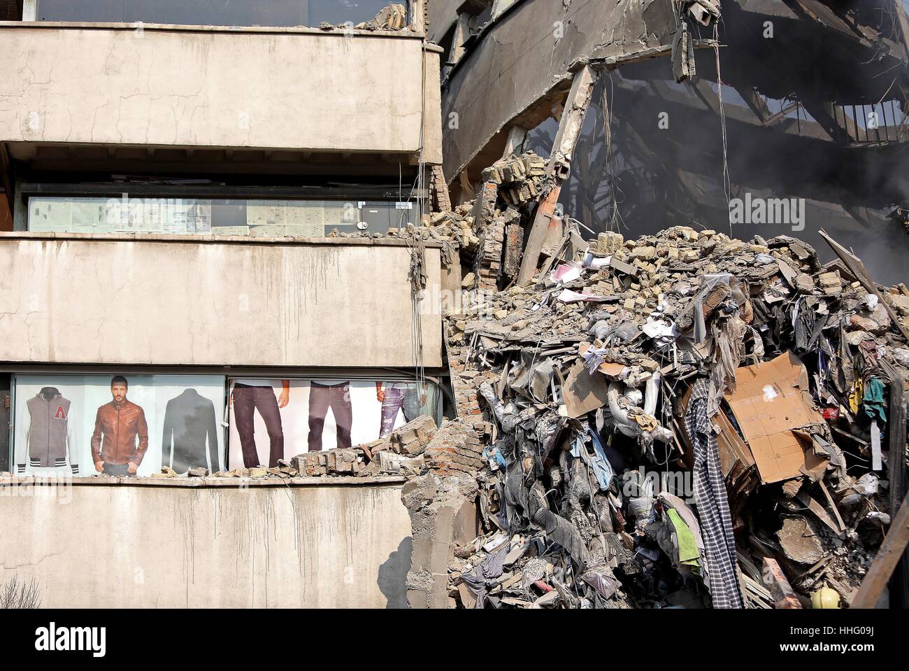 Tehran, Iran. 19th Jan, 2017. A collapsed commercial building is seen ...